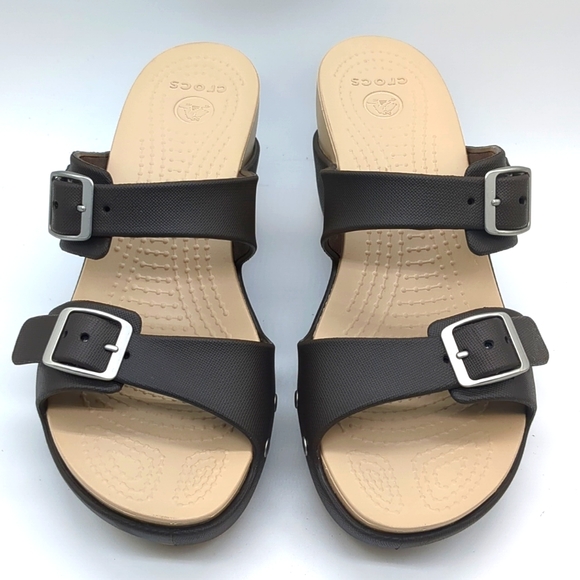 CROCS | Shoes | Crocs Cobbler Wedge Brown With Silver Studs Sz 7 | Poshmark